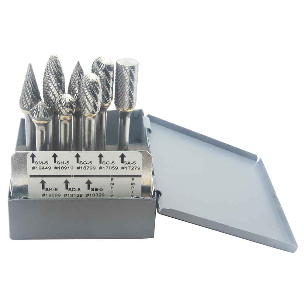 Viking Drill Premium Carbide Set E 8 Piece Double Cut Burr Set - GME Supply