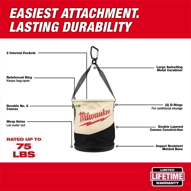 Milwaukee 75 lb Canvas Utility Bucket with Pockets - GME Supply