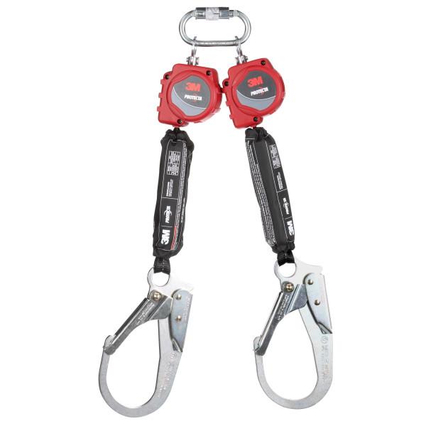3M Protecta Twin-Leg Self-Retracting Lifeline with Carabiner 3100512, Web, Steel Rebar Hooks ...