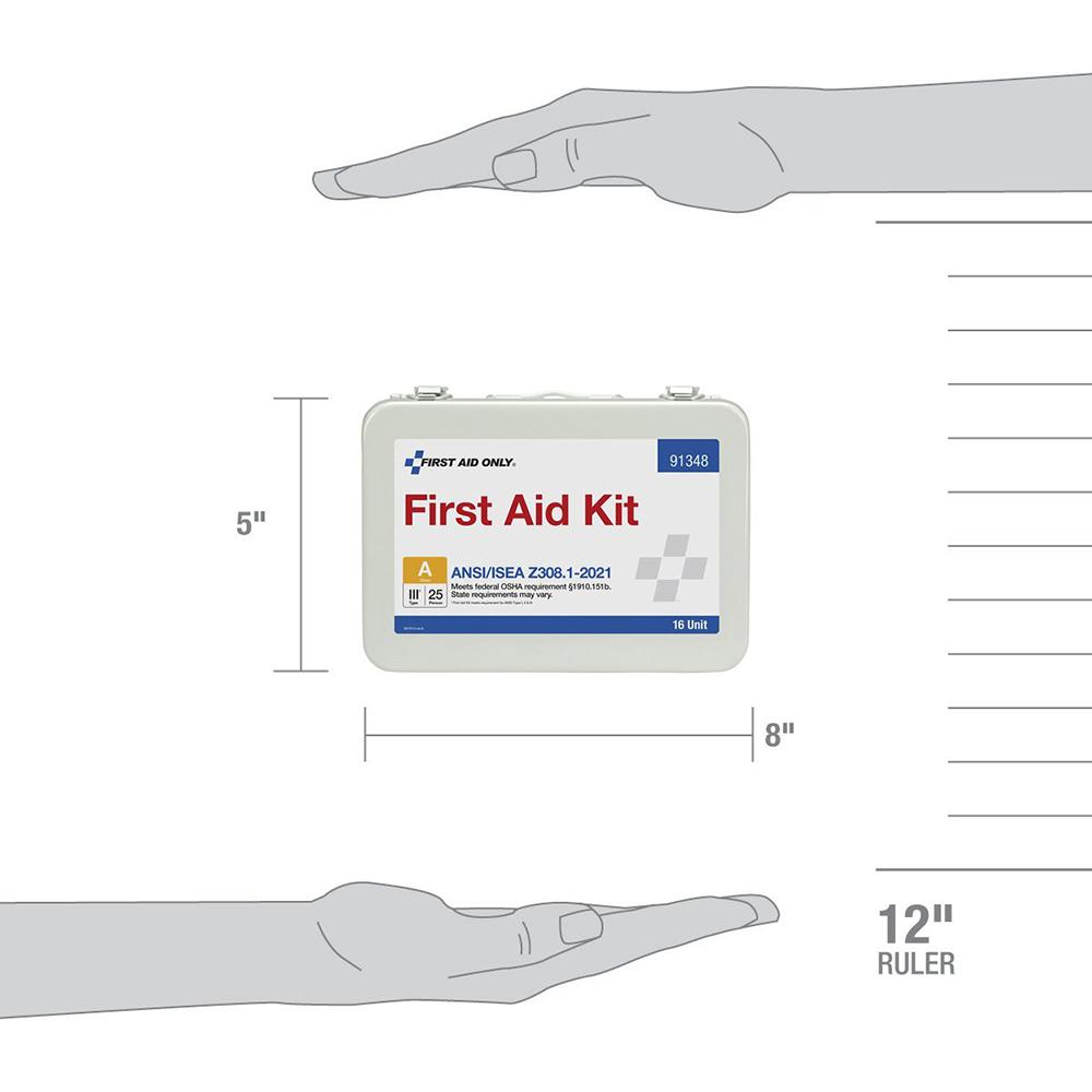 First Aid Only ANSI A 25 Person 16 Unit Metal ANSI 2021 Compliant First ...