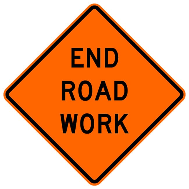 Bone Safety 48 Inch Orange Reflective Sign - Work Zone Ends - GME Supply