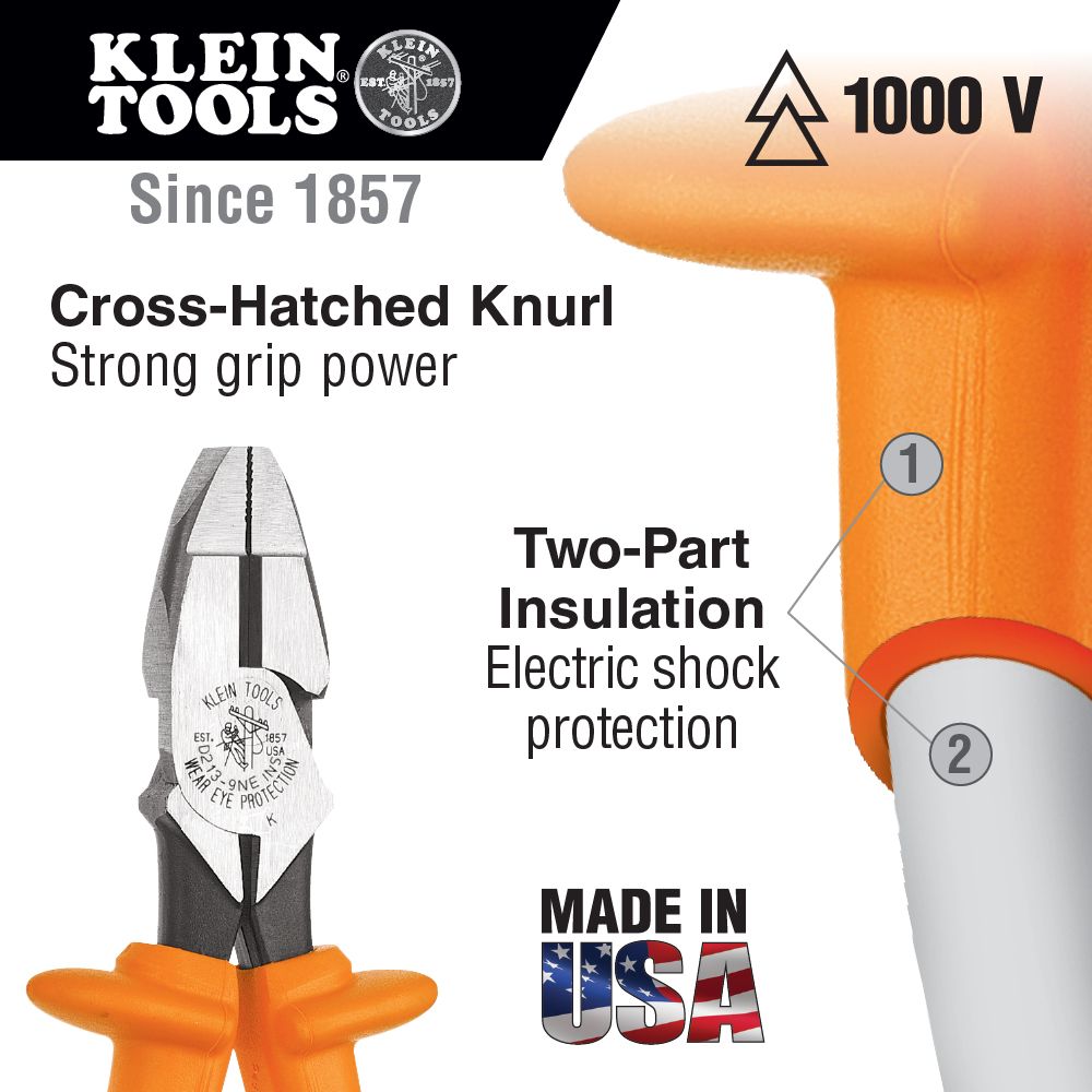 Klein Tools D213-9NE-CR-INS Insulated HL Side-Cutting Pliers - GME Supply