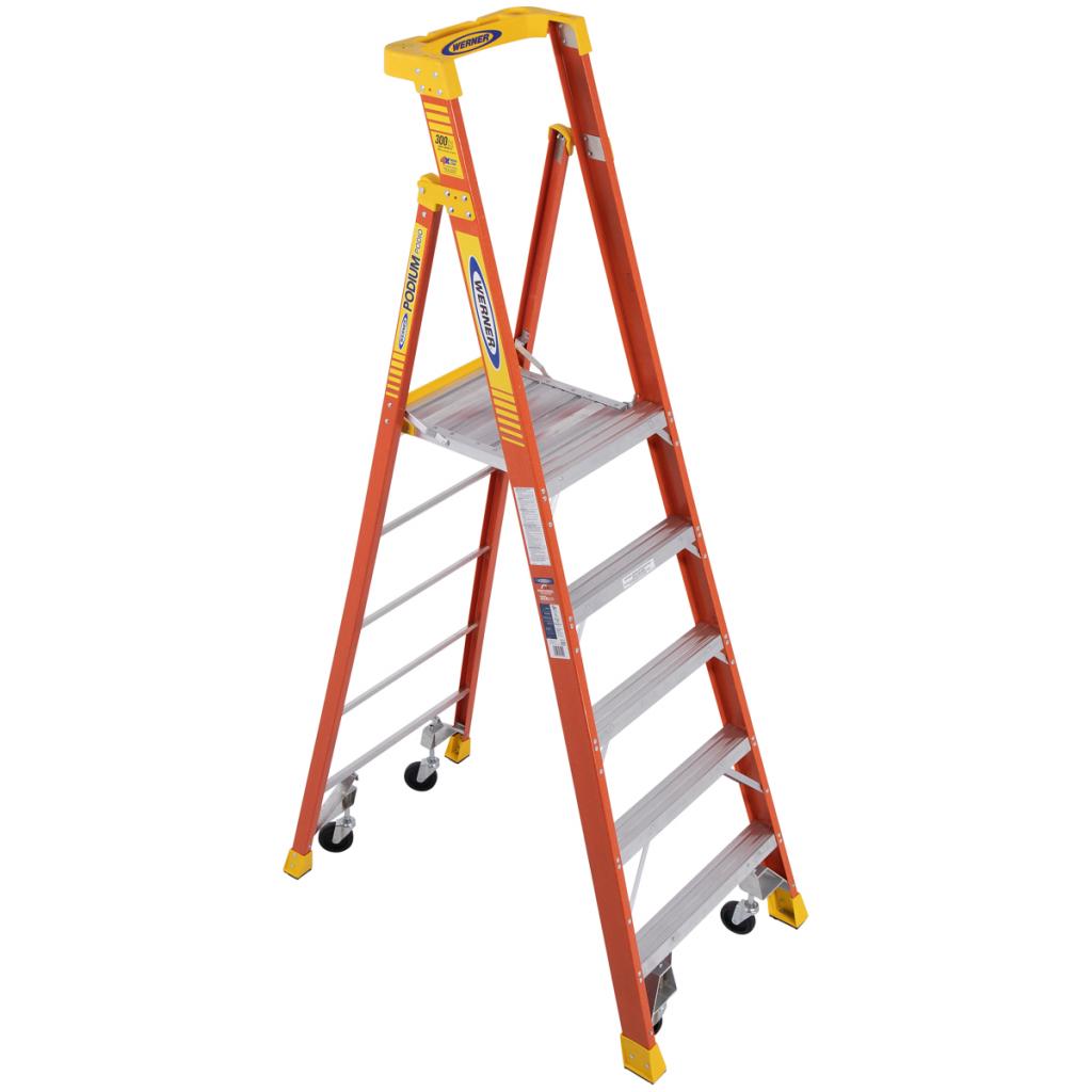Werner 11 Foot Reach Height Fiberglass Podium Ladder 5 Foot Type IA ...