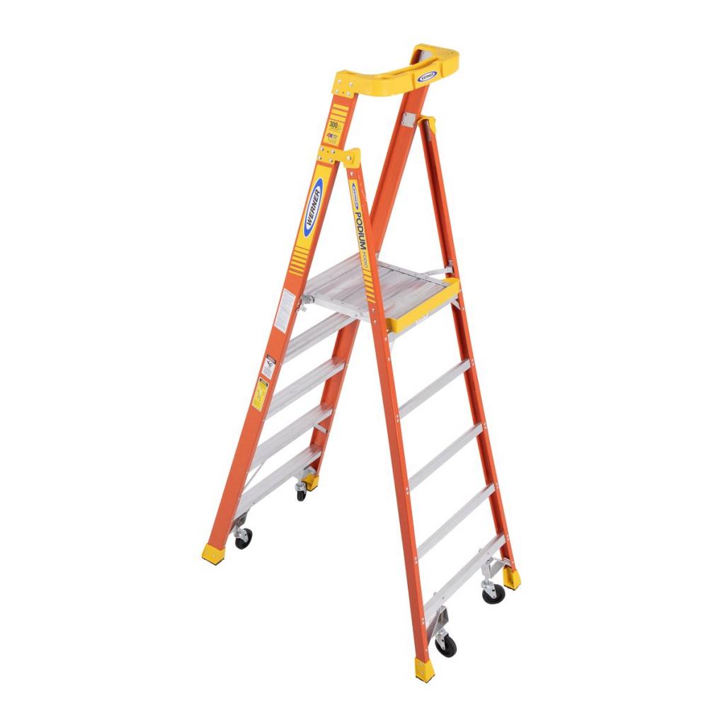 Werner 11 Foot Reach Height Fiberglass Podium Ladder 5 Foot Type IA ...