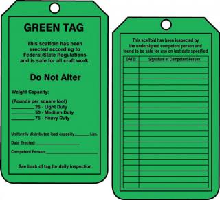 Accuform Scaffold Status 'Green' Safety Tag - GME Supply