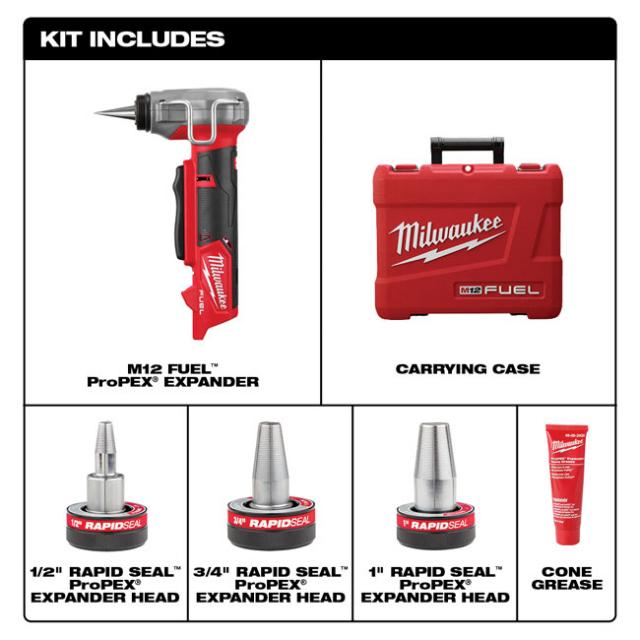 Milwaukee M12 FUEL ProPEX Expander Kit with 1/2 Inch to 1 Inch RAPID ...
