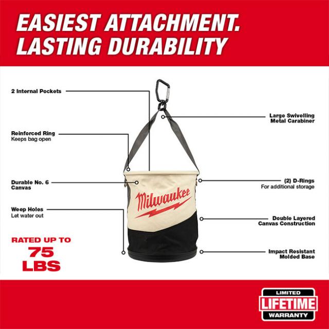 Milwaukee 75 lb Canvas Utility Bucket with Pockets - GME Supply