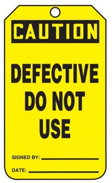 Accuform OSHA Caution Safety 'Defective - Do Not Use' Tag - GME Supply