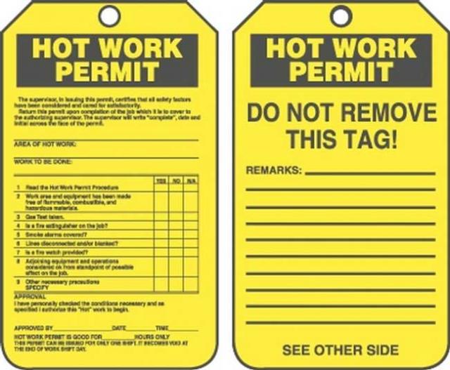 Confined Space Hot Work Tag - GME Supply