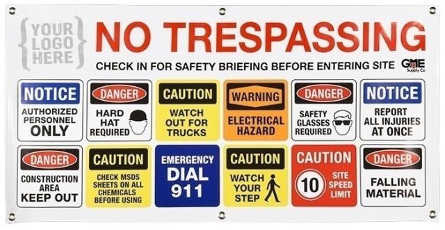 Construction Job Site Safety Banner with Custom Logo - GME Supply