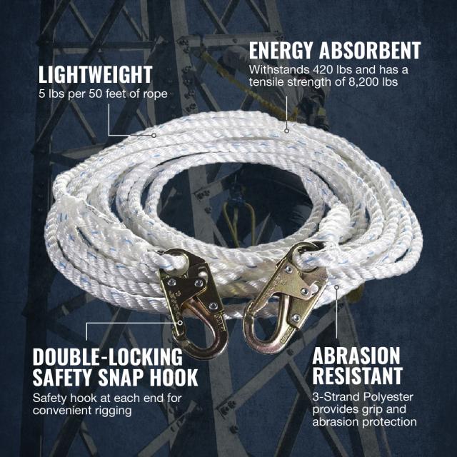 WestFall Pro 5/8 Inch 3-Strand Composite Vertical Lifeline with Snap ...