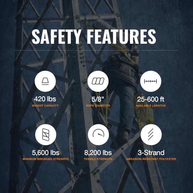 WestFall Pro 5/8 Inch 3-Strand Composite Vertical Lifeline with Snap ...