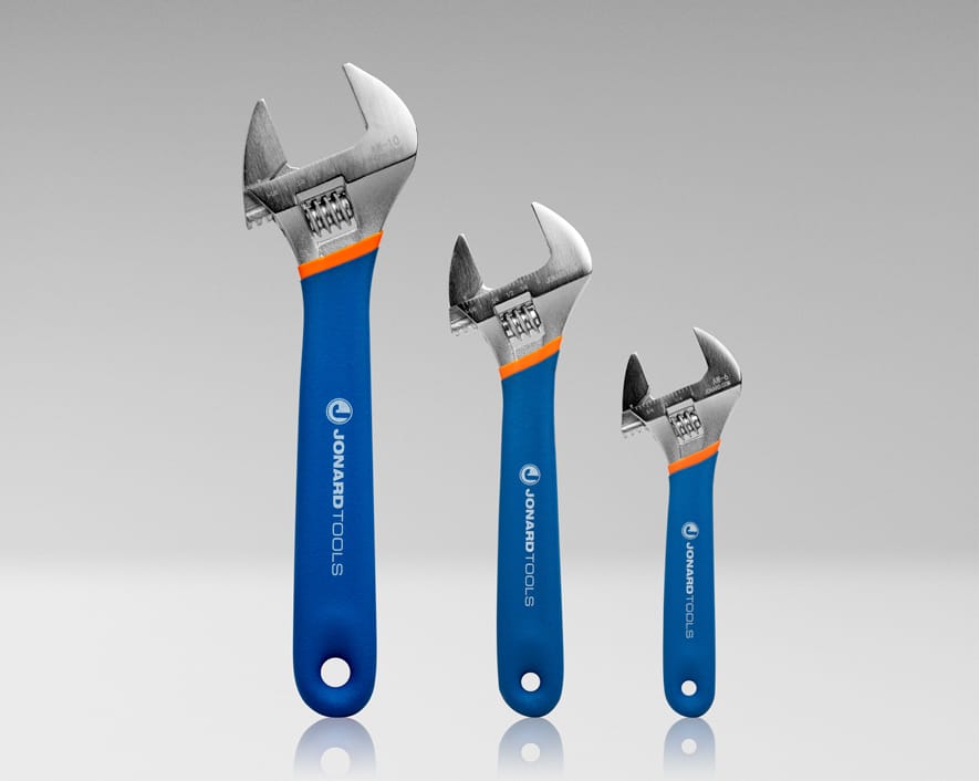 Jonard 3-Piece Adjustable Wrench Set with Extra Wide Jaws - GME Supply