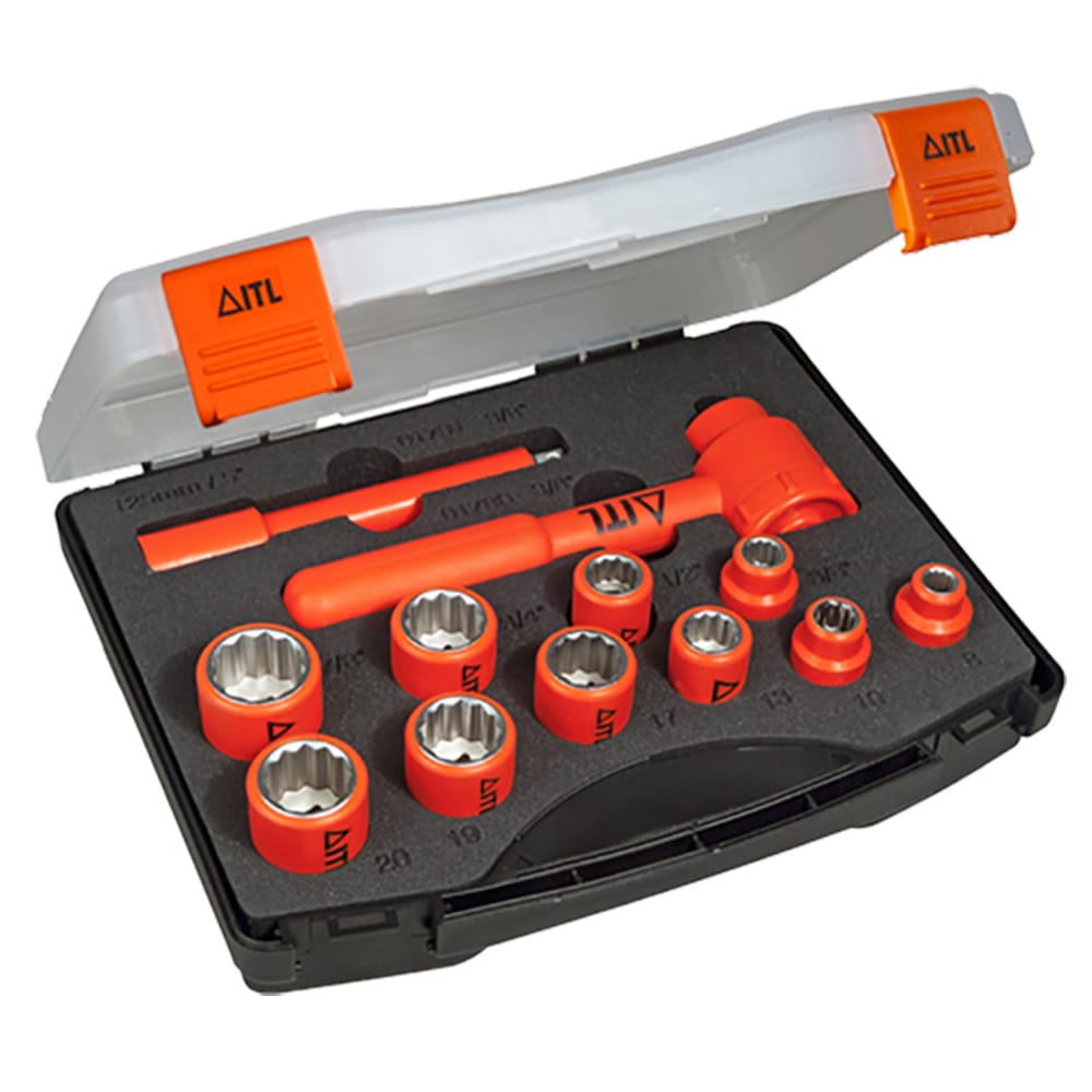 Jameson 1000V Insulated 3/8 Inch Drive Combination 12 Piece Socket Set ...