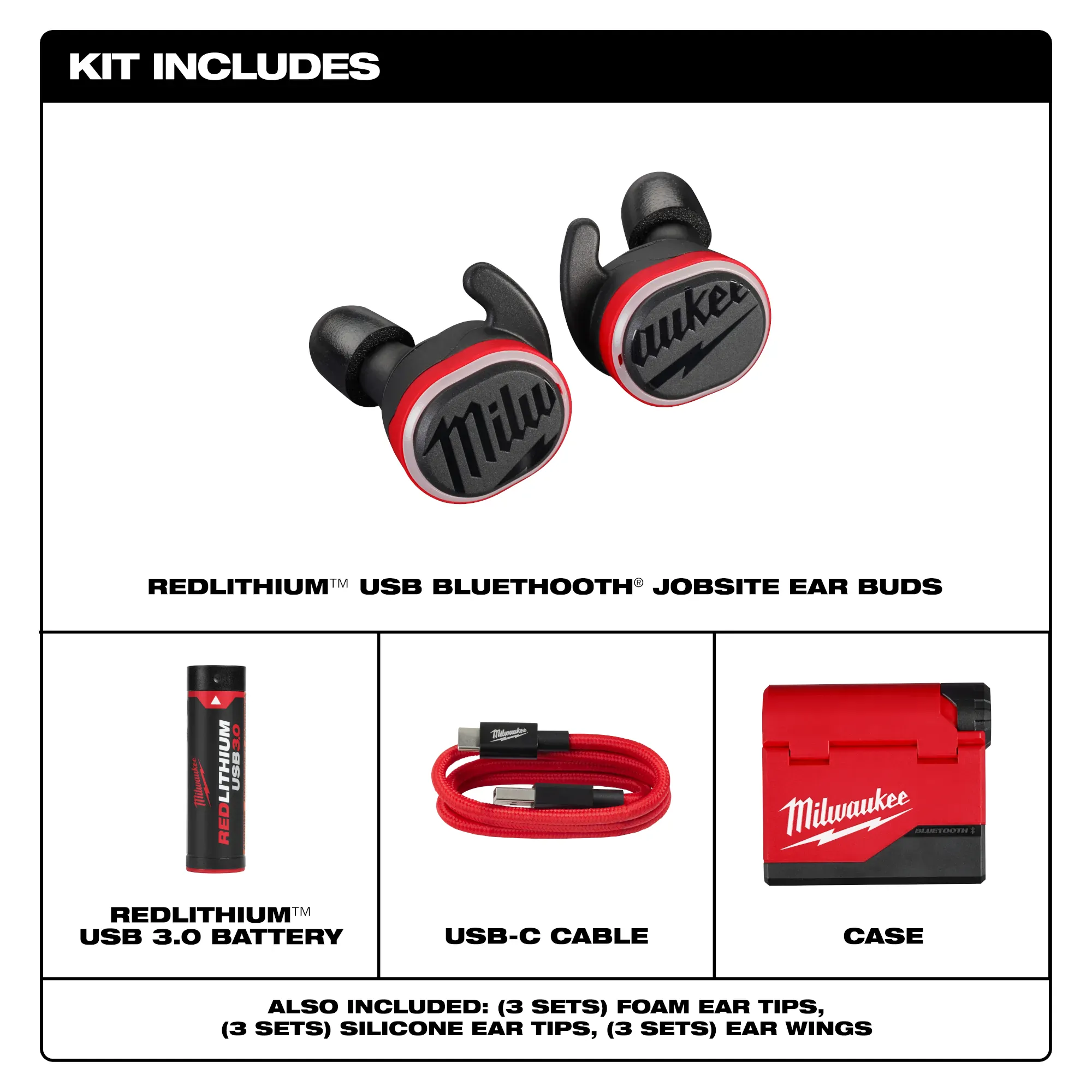 Milwaukee REDLITHIUM USB Bluetooth Jobsite Ear Buds - GME Supply