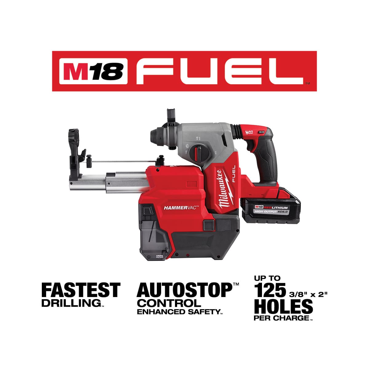 Milwaukee M18 FUEL 1 Inch SDS Plus Rotary Hammer with Dust Extractor ...