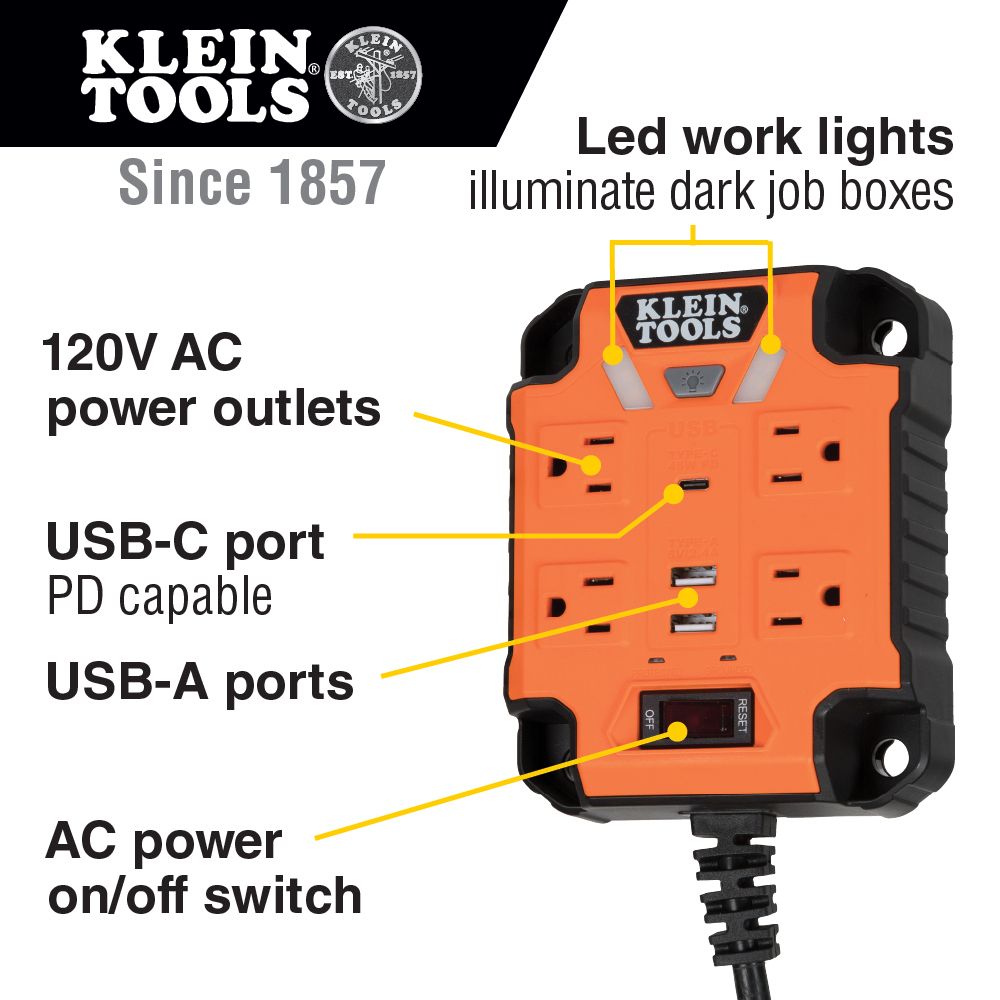 Klein Tools PowerBox 1 Magnetic Mounted Power Strip with Integrated LED ...