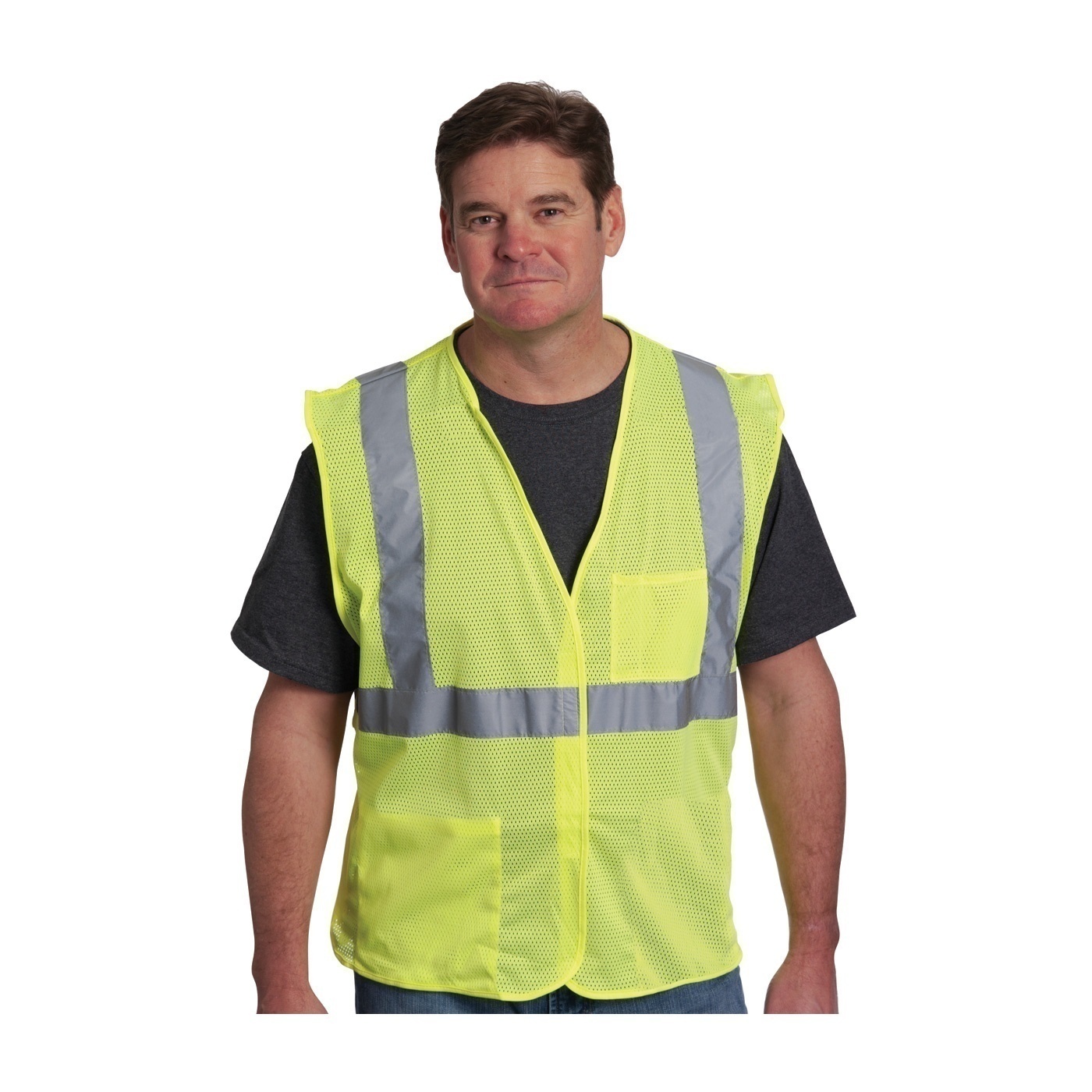 The PIP ANSI Type R Class 2 Two Pocket Value Lime Mesh Vest - GME Supply