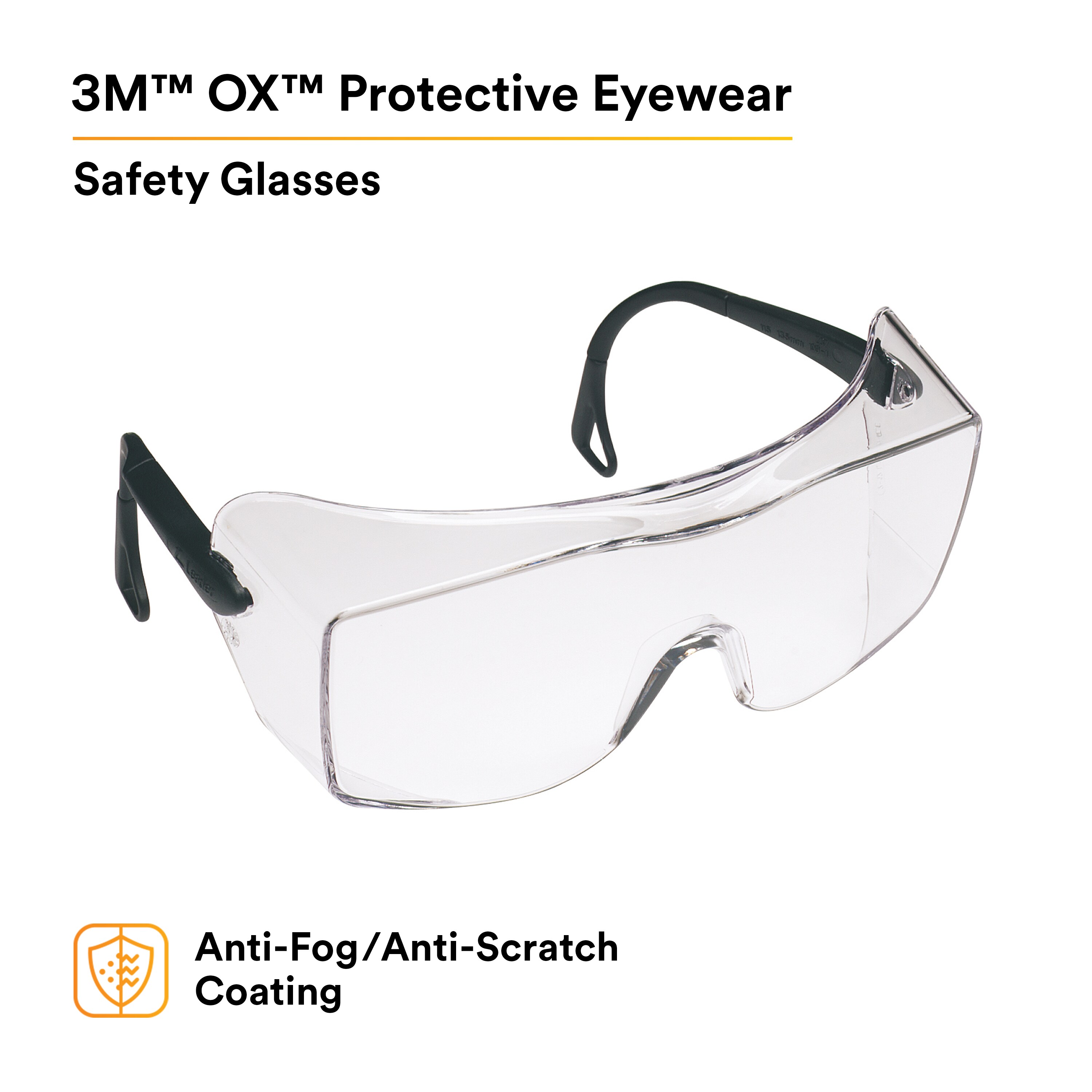 3M OX Protective 2000 Safety Glasses with Clear Anti-Fog Lens and Black ...