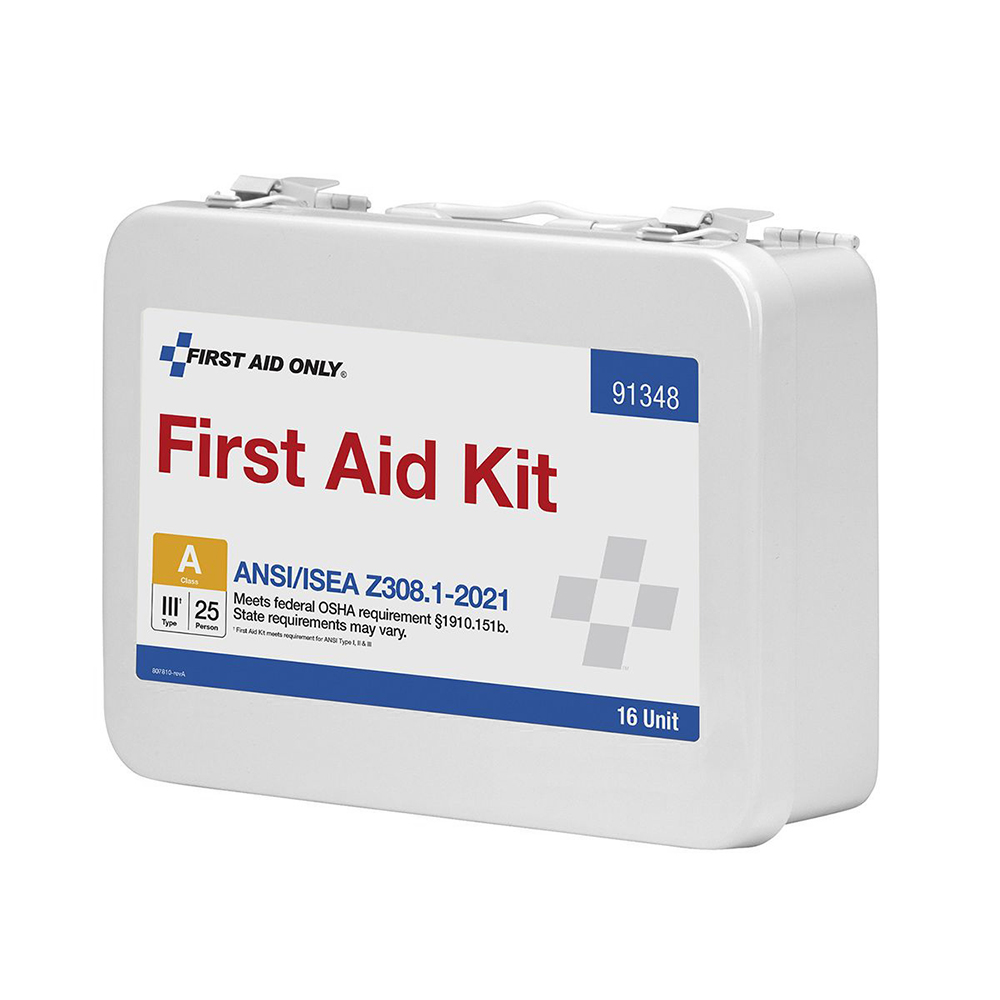 First Aid Only ANSI A 25 Person 16 Unit Metal ANSI 2021 Compliant First ...