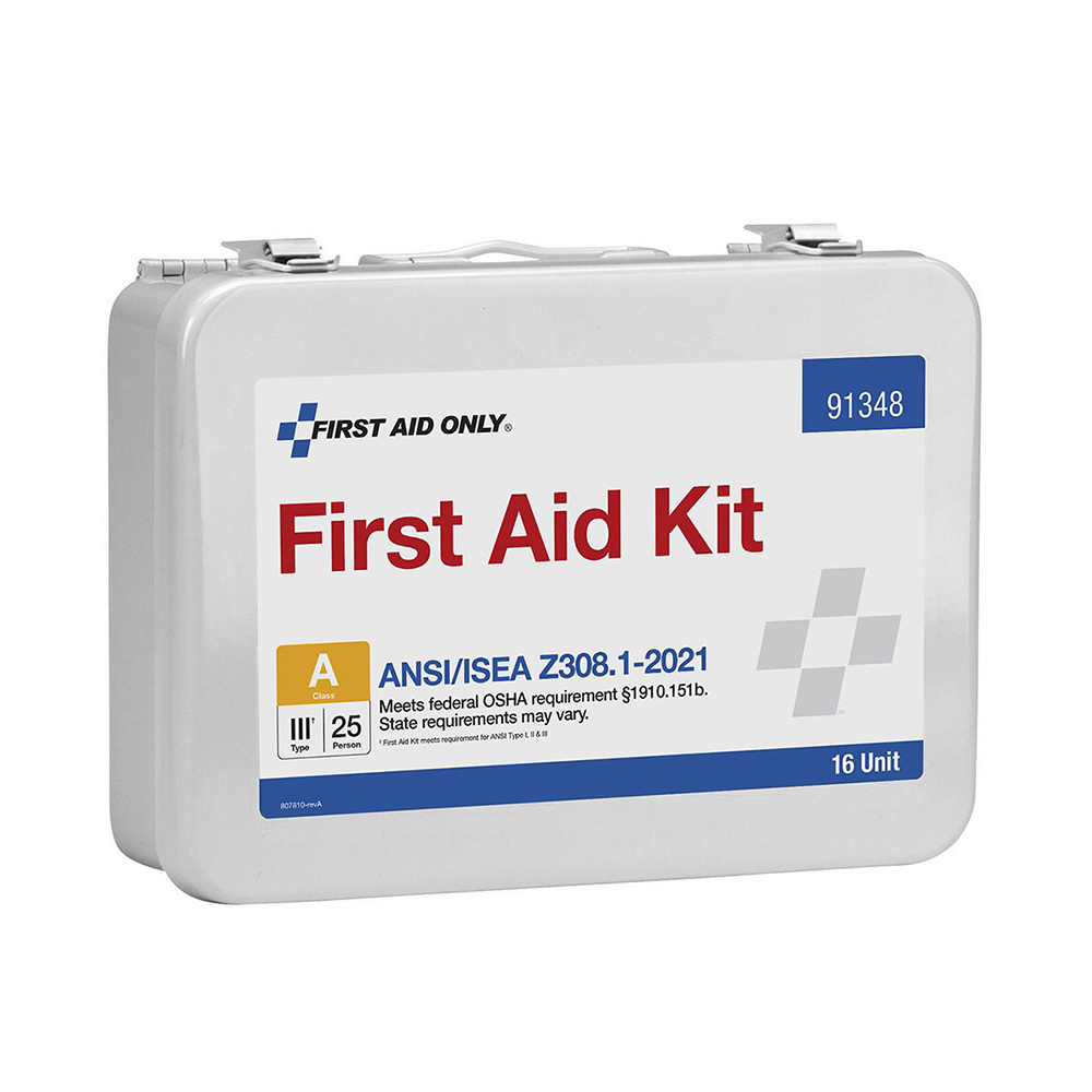 First Aid Only ANSI A 25 Person 16 Unit Metal ANSI 2021 Compliant First ...