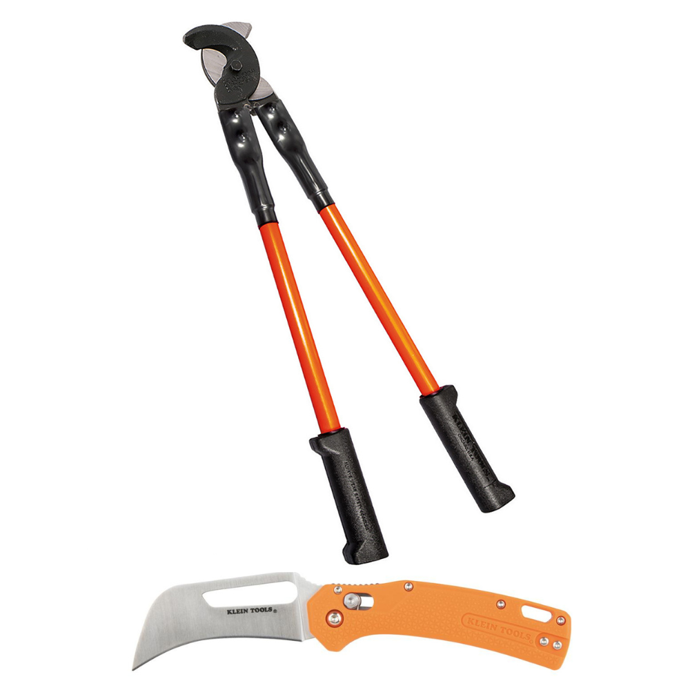 Klein 25" Fiberglass Handle Cable Cutters with Free Skinning Knife ...