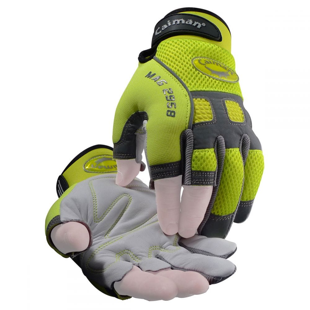 Caiman Sheep Grain Hi-Vis Reflective Back Partial Fingerless Mechanics ...