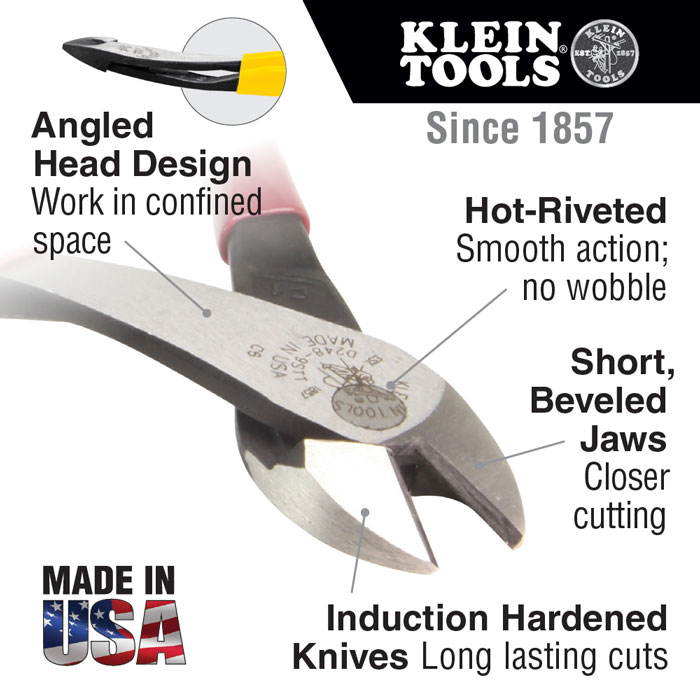 Klein D2000-49 9 Inch Diagonal Cutting Pliers with Angled Head - GME Supply