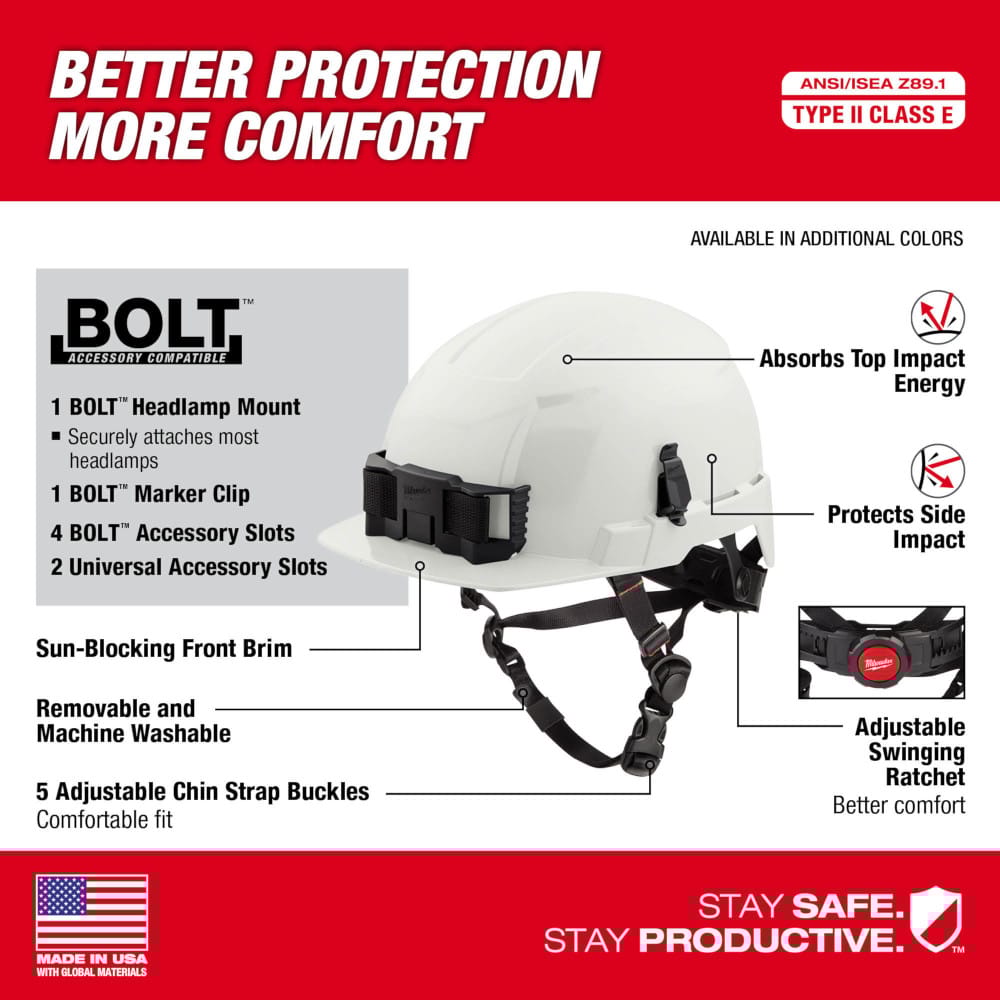 Milwaukee Type 2 Front Brim Safety Helmet with BOLT Accessory Clips ...