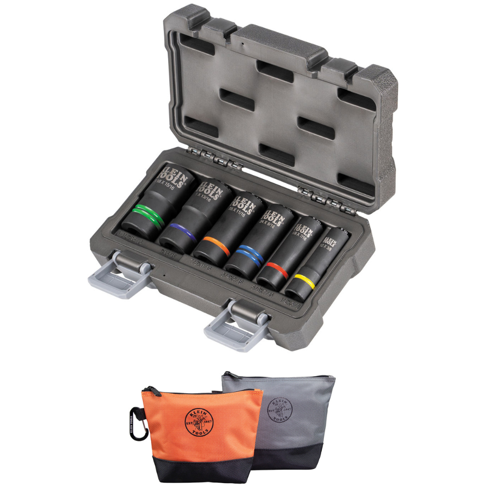Klein Tools 2-In-1 Slotted Impact Socket Set with Free Stand up Zipper ...