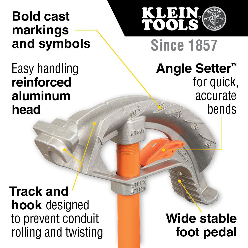 Klein Tools Aluminum Conduit Bender Full Assembly with Angle Setter ...