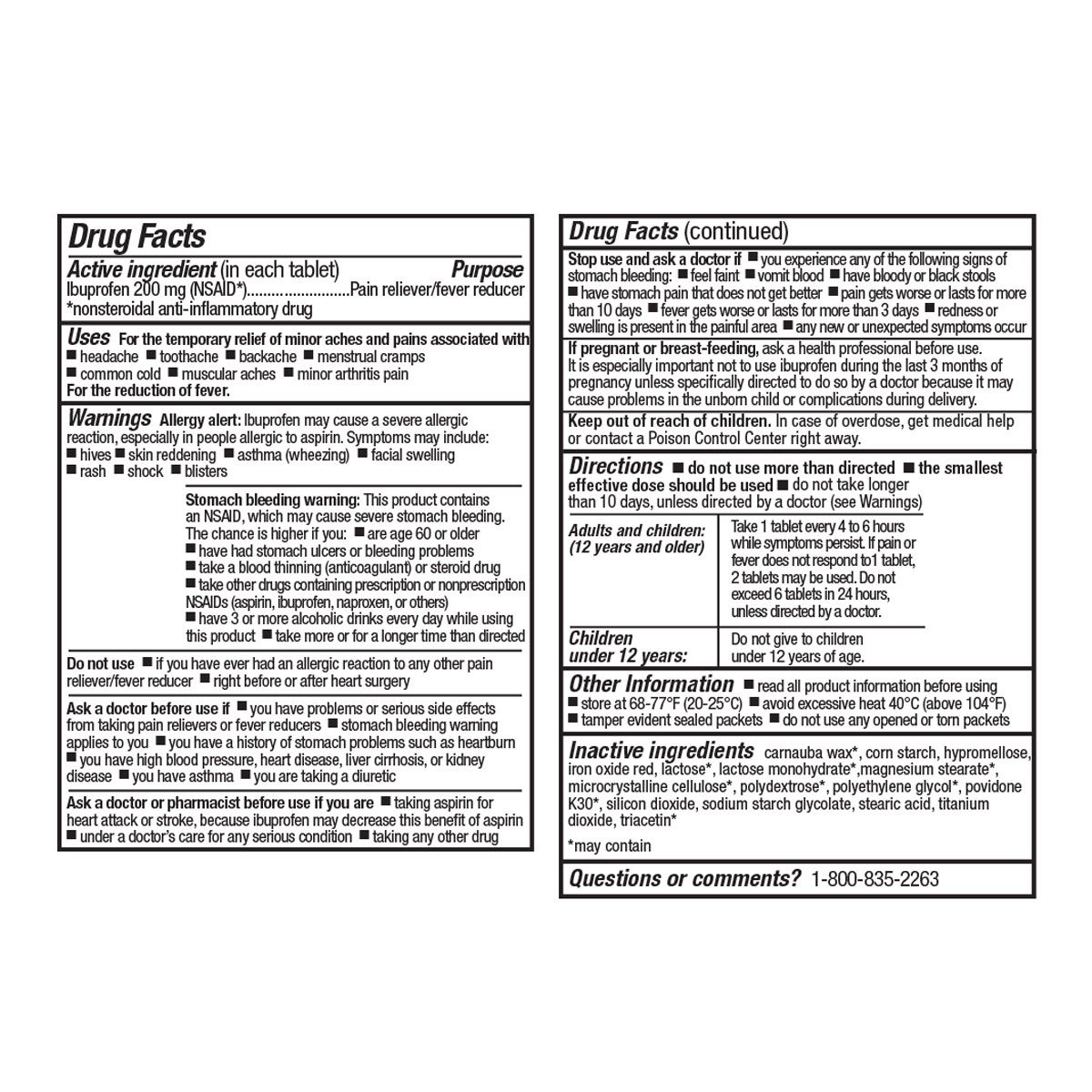 First Aid Only SmartCompliance Refill Ibuprofen, 2 Tablets Per Packet ...