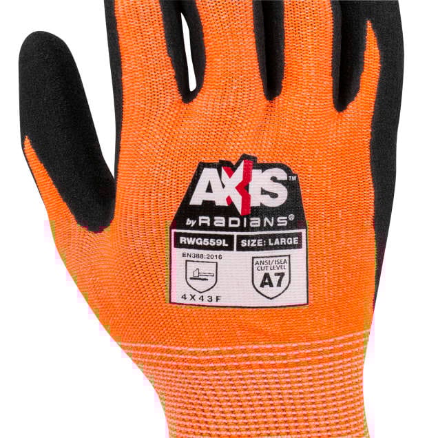 Radians AXIS Cut Protection Level A7 Sandy Nitrile Coated Glove - GME Supply