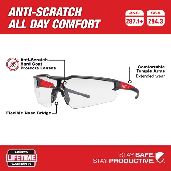 Milwaukee Anti-Scratch Safety Glasses - GME Supply