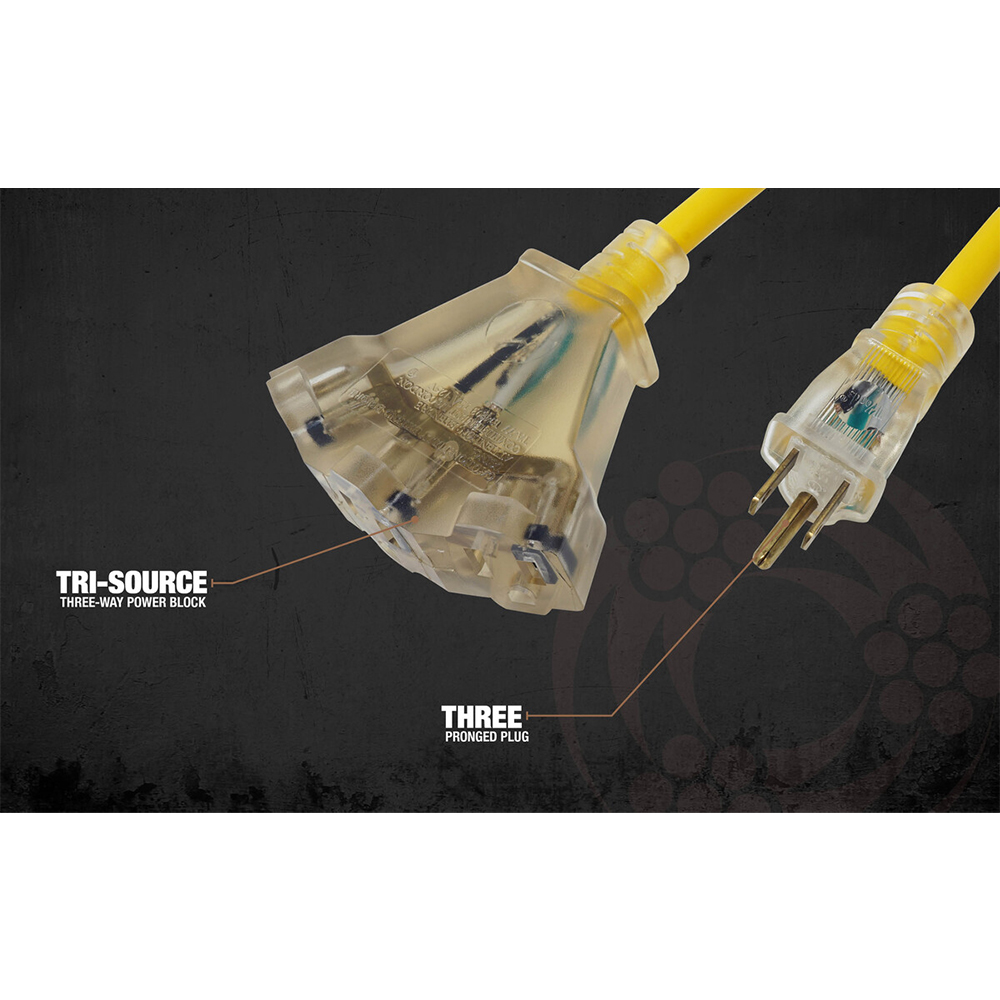 Southwire 12/3 Heavy-Duty SJTW General Purpose 3-Outlet Extension Cord ...