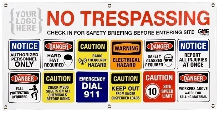 Tower Climbing Job Site Safety Banner with Custom Logo - GME Supply