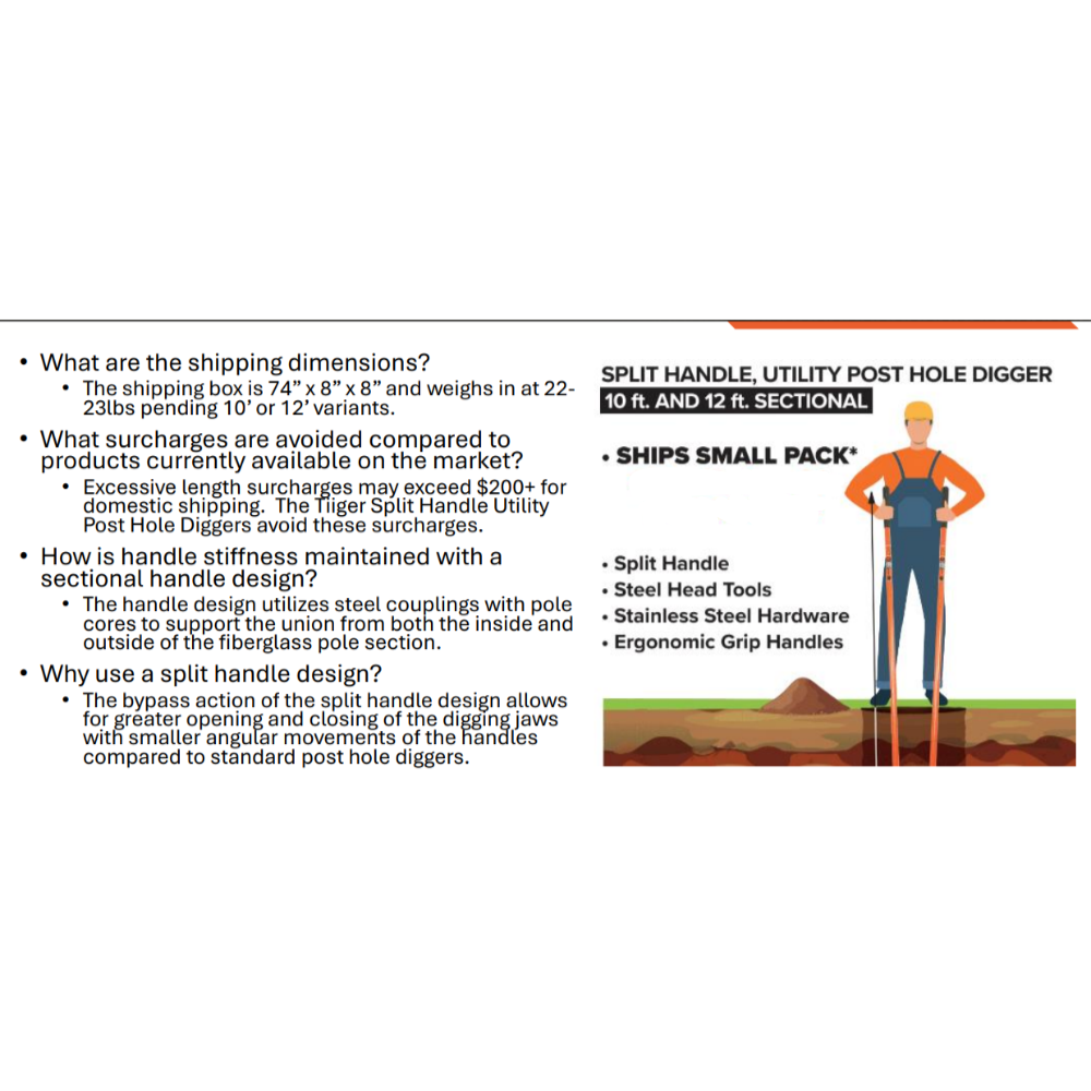 Tiiger Utility Post Hole Diggers with Sectional Fiberglass Handles ...