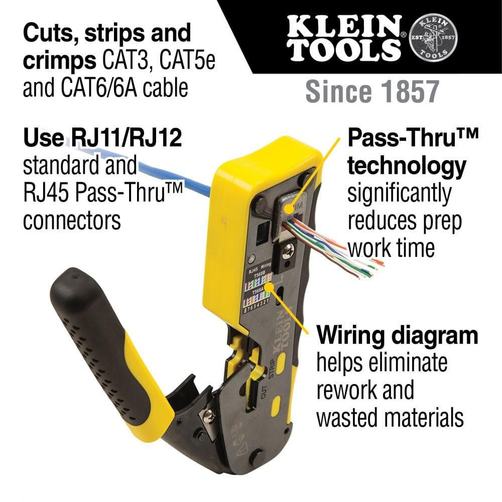 Klein Tools VDV226-110 Ratcheting Cable Crimper/Stripper/Cutter for ...